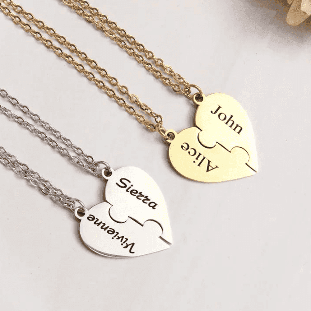 Heart puzzle Dual Custom Couple Name Necklace Double Name Half heart ...